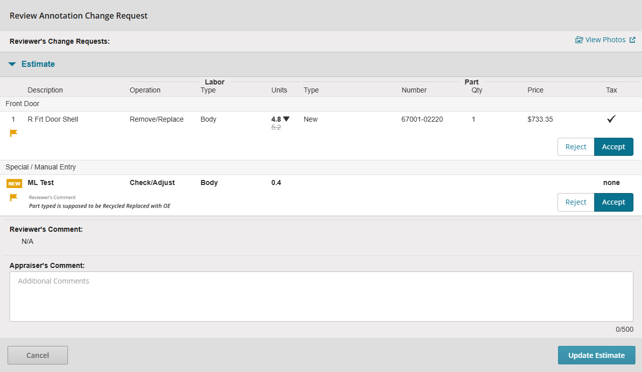 Update Annotation Report Change Requests